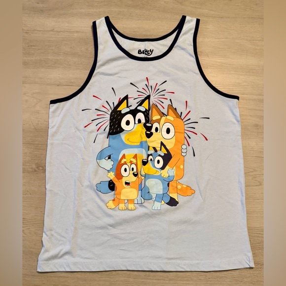 Bluey | Shirts | Bluey Family Fireworks Light Blue Tank Top Mens Large ...